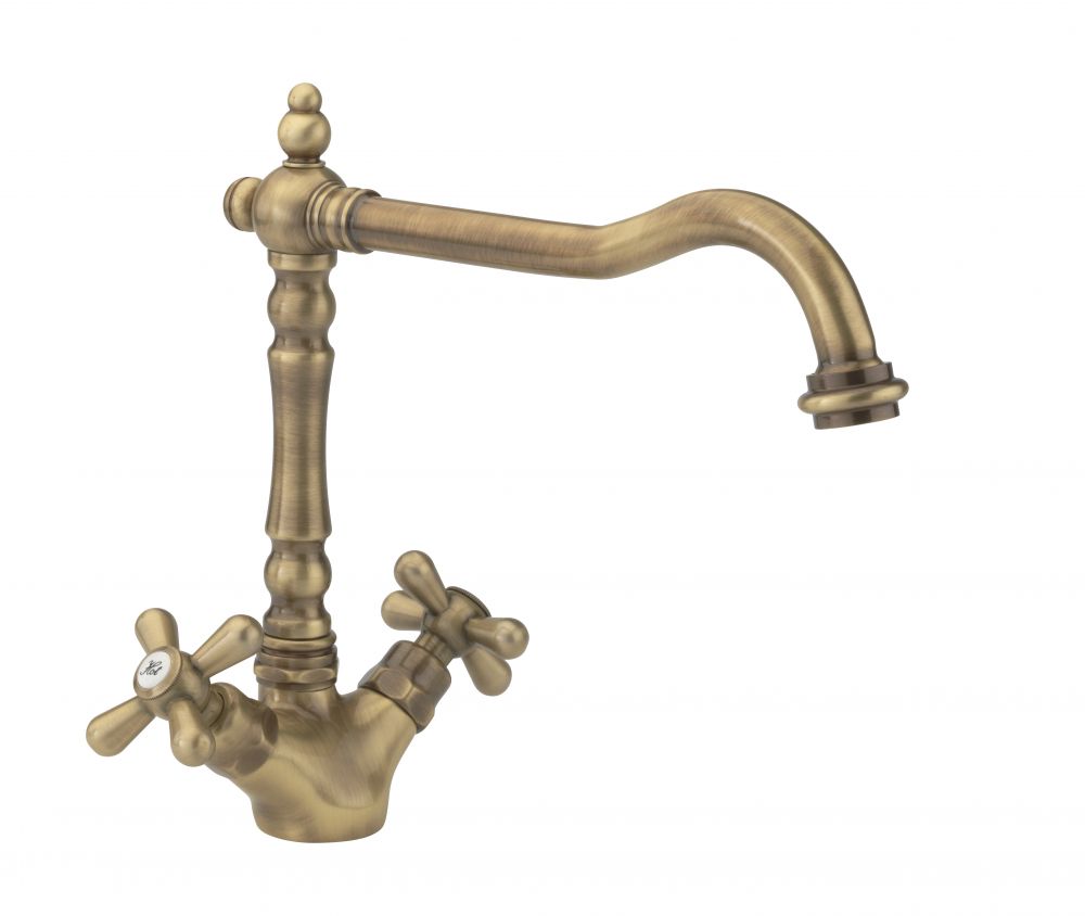 French classic mono sink mixer, Antique Brass Plated - Kitchen Taps
