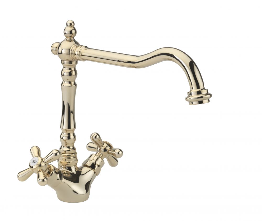 French classic mono sink mixer, Polished Brass Plated - Kitchen Taps