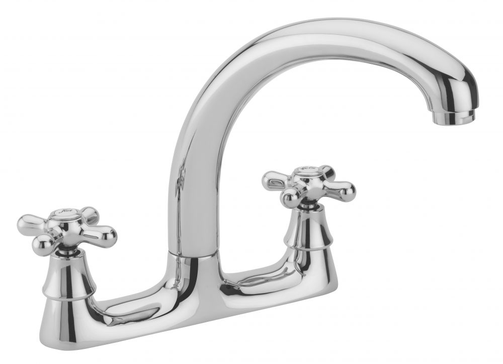 Series 900 crosshead dual flow deck sink mixer with 8" spout , Chrome ...