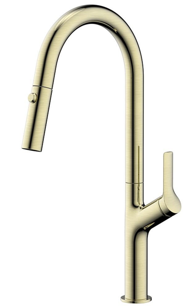 Kemen Single handle pull-down kitchen mixer in Brushed gold Finish ...