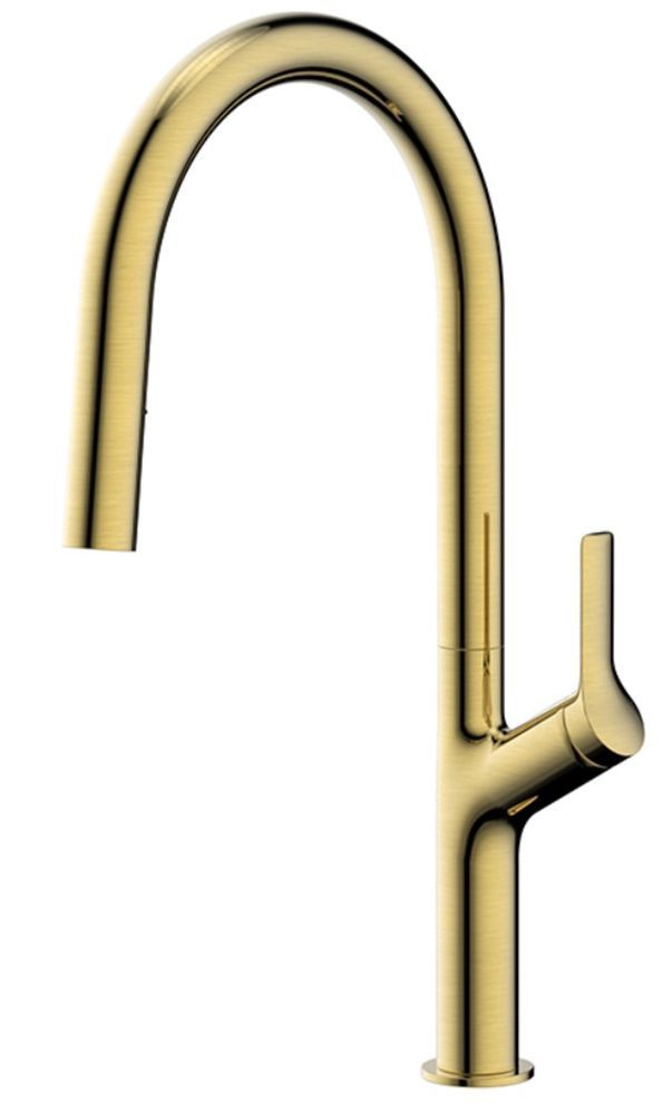 Kemen Single handle pull-down kitchen mixer in Brushed gold Finish ...