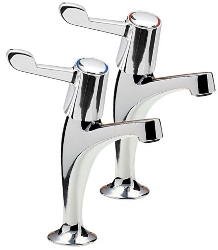 Capri lever pair of high neck pillar taps,ceramic disc, 3" lever ...