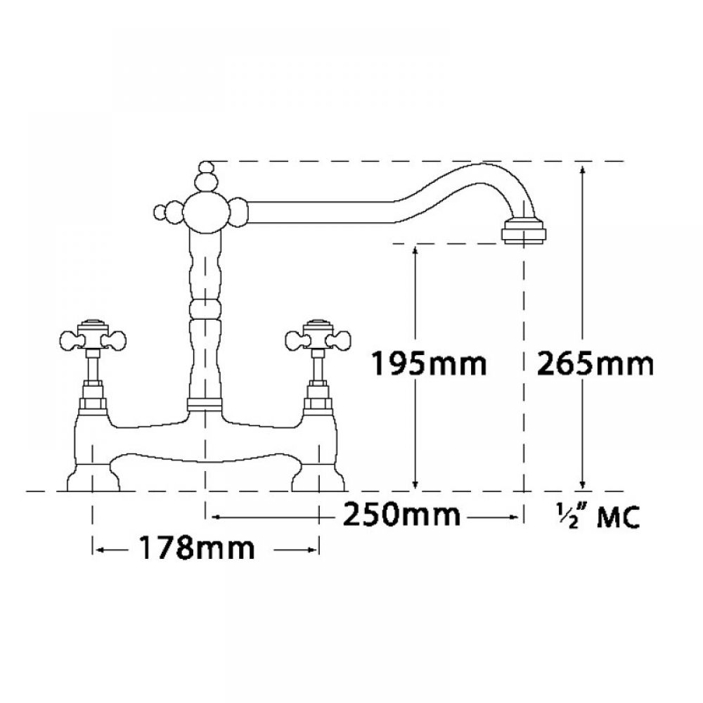 French classic bridge sink mixer, Pewter Plated - Kitchen Taps