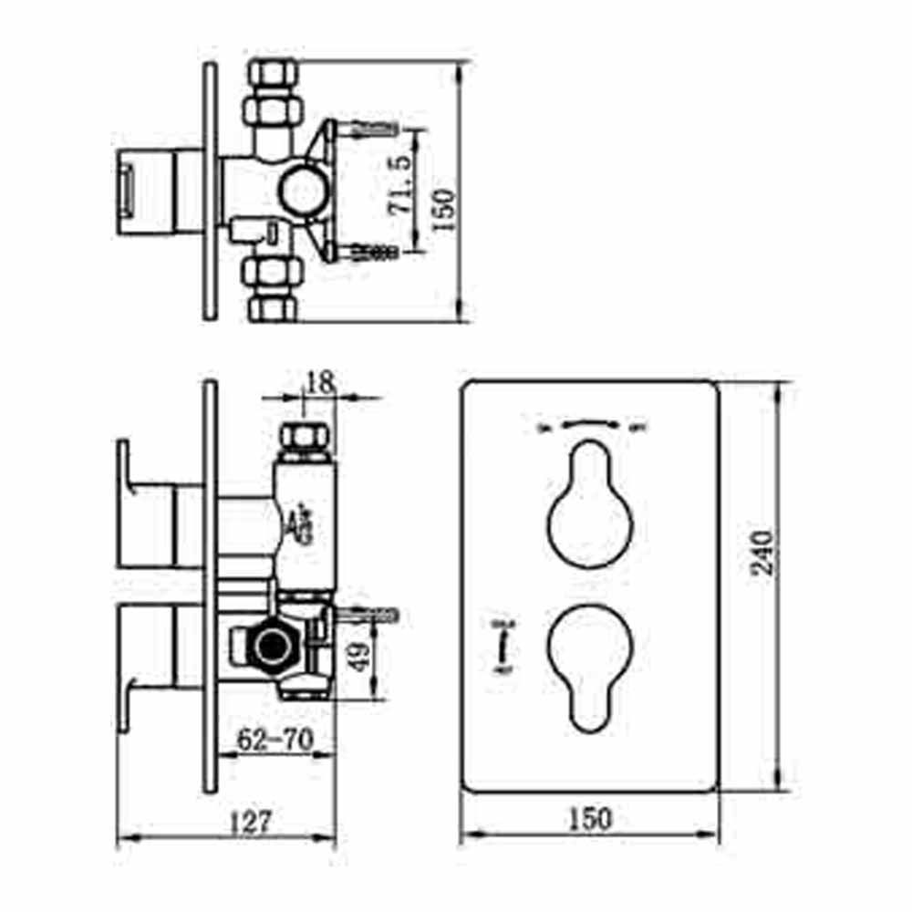 Angle Concealed thermostatic shower valve with 2 way diverter with ...
