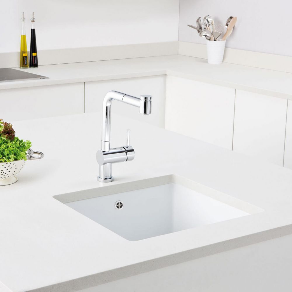 Caple Square Single Bowl Inset or Undermount White Ceramic Kitchen Sink ...