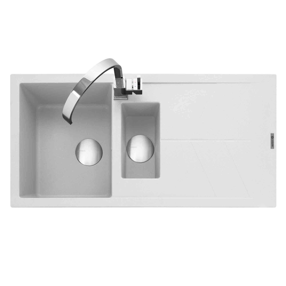 Caple Sotera 1.5 Bowl Chalk White Granite Composite Kitchen Sink ...