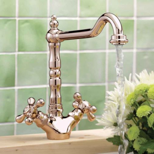 French classic mono sink mixer, Polished Brass Plated - Kitchen Taps
