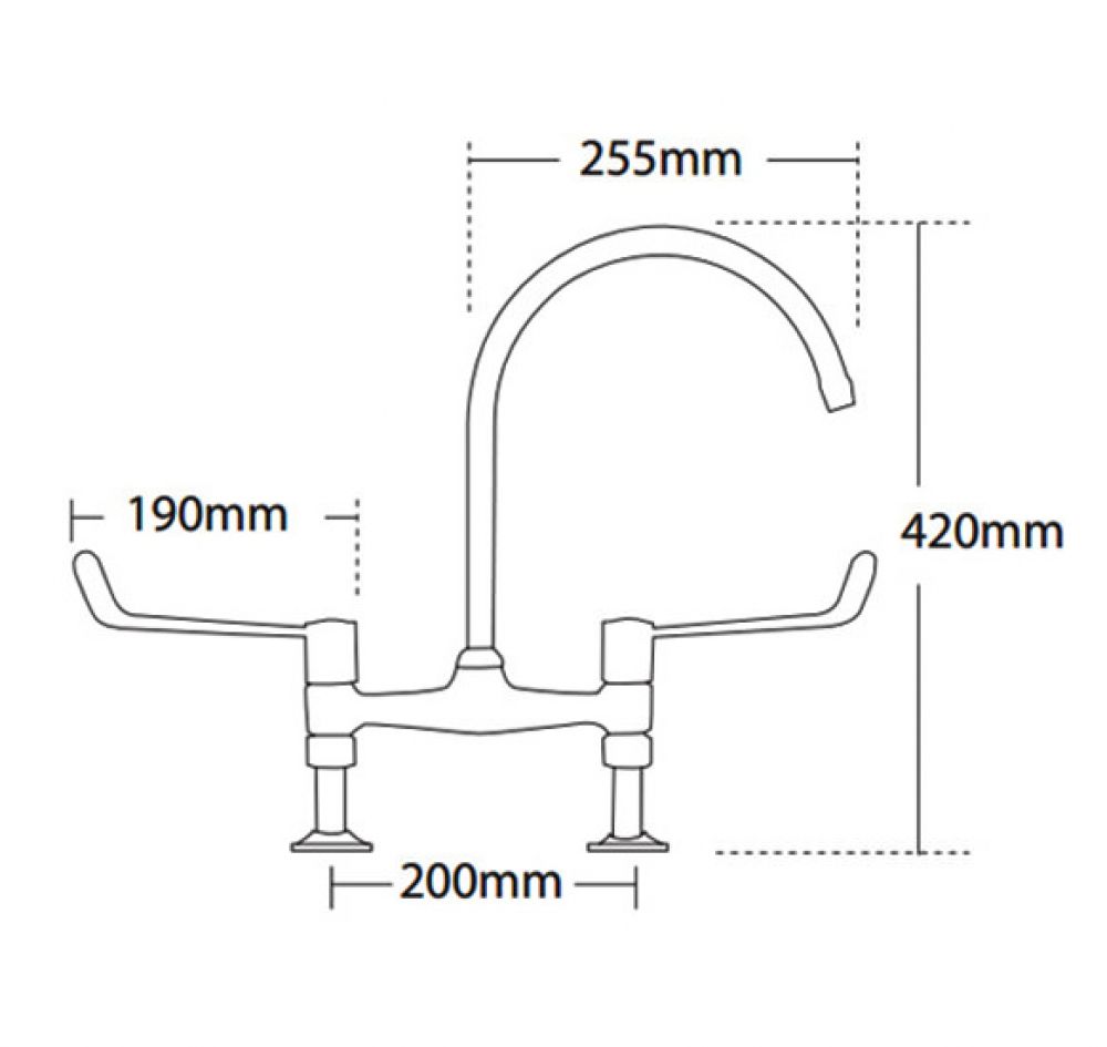 Capri lever dual flow bridge pillar sink mixer, 6" lever , Chrome ...