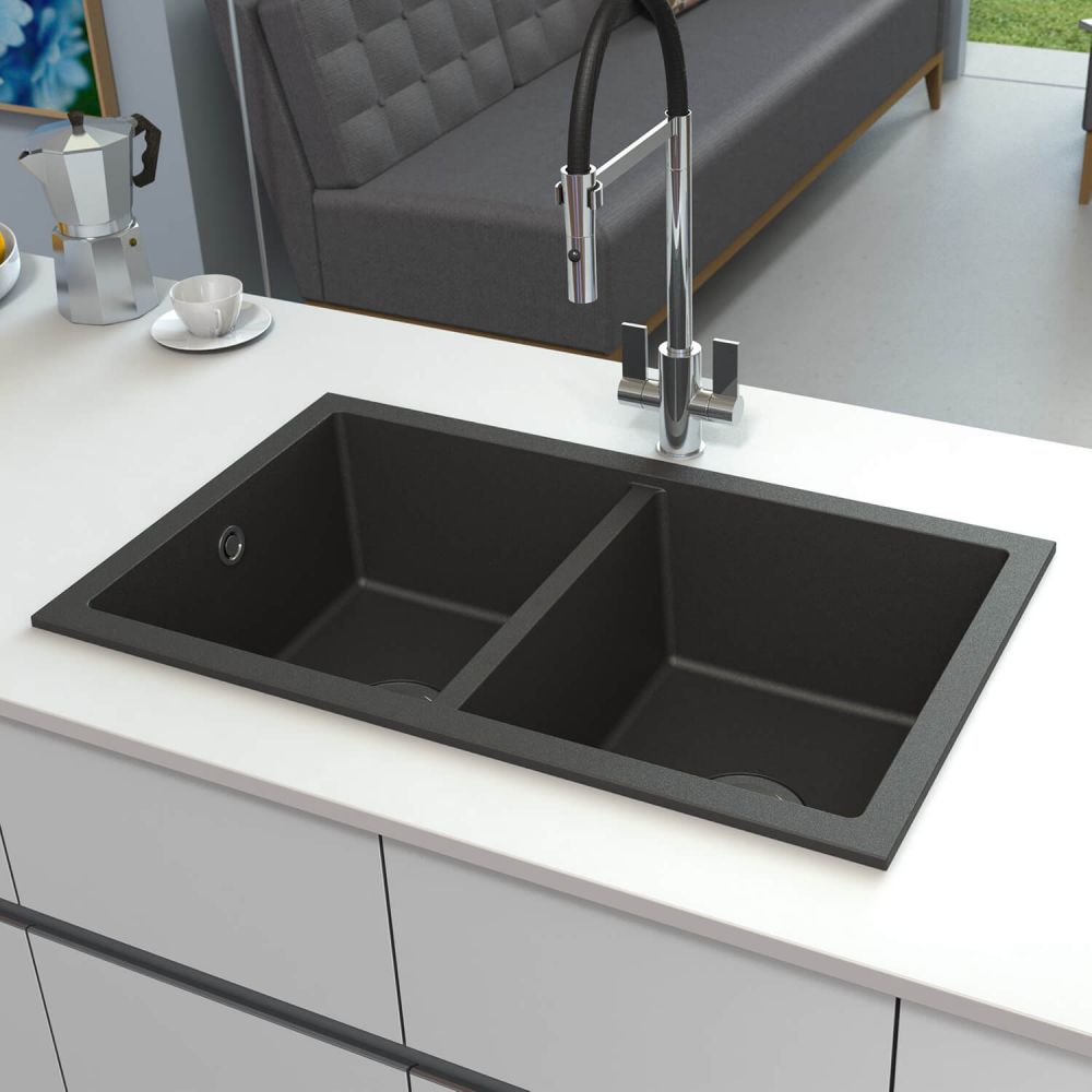 Astracast Onyx 2 Bowl Inset or Undermount Volcano Black Granite ...